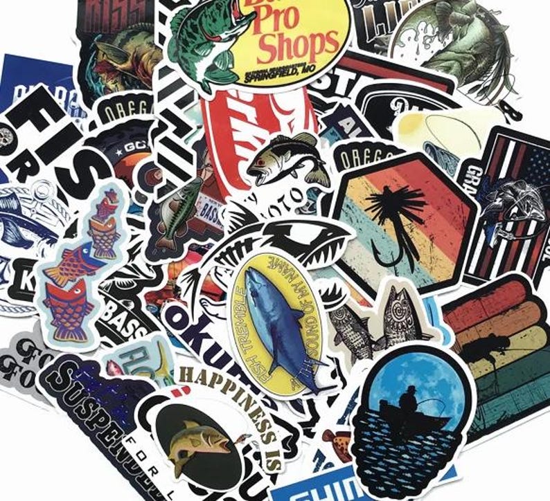Go Fishing Vinyl Stickers Pack Set Fun Decals for Suitcases, Laptops ...