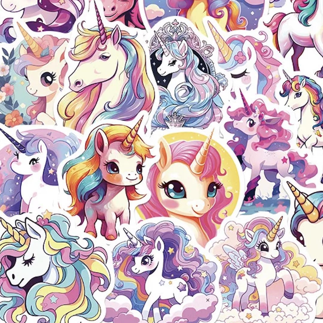 Unicorn Vinyl Stickers Pack 50 Cartoon Cute Rainbow Adorable and ...