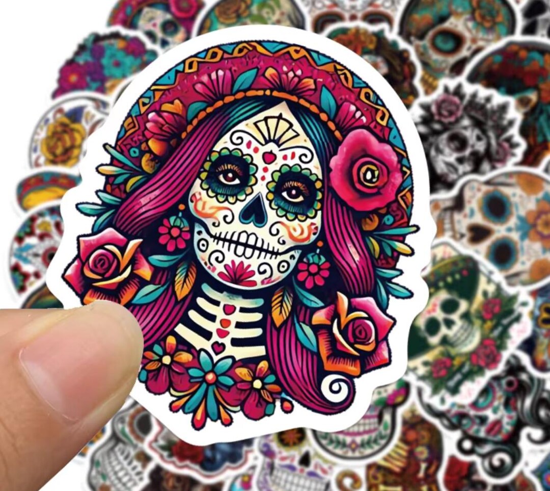 Dia De Los Muertos Vinyl Stickers Pack 50 Set Colorful Designs to Honor ...