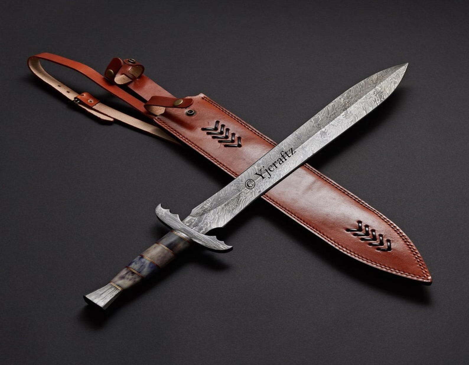 Hand Forged, Custom Damascus Steel Sword 24 Inches, Full Tang, Vikings ...