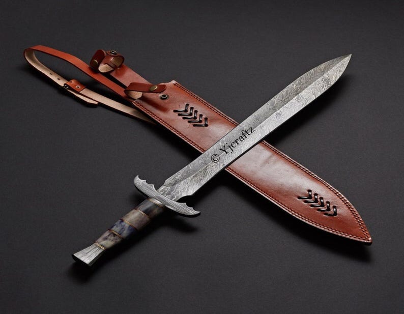 Hand Forged, Custom Damascus Steel Sword 24 Inches, Full Tang, Vikings ...