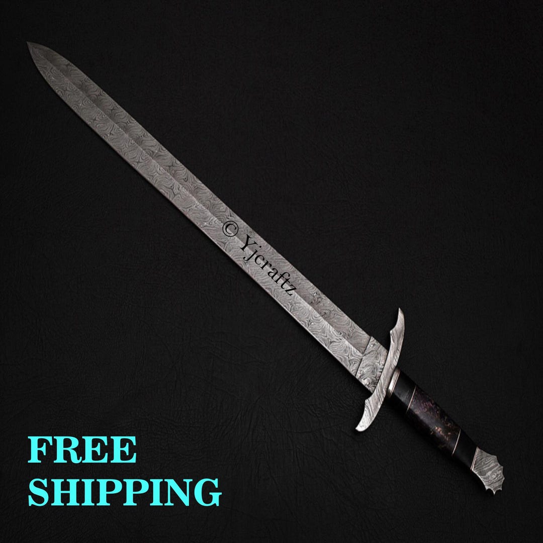 Hand Forged, Custom Damascus Steel Sword 34 Inches, Full Tang, Vikings ...