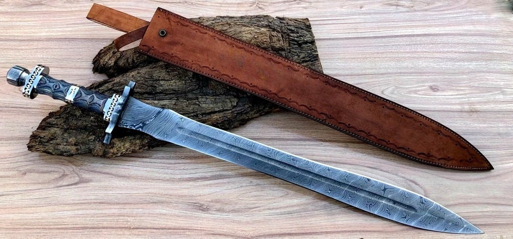 Hand Forged, Custom Damascus Steel Sword 32 Inches, Full Tang, Viking ...