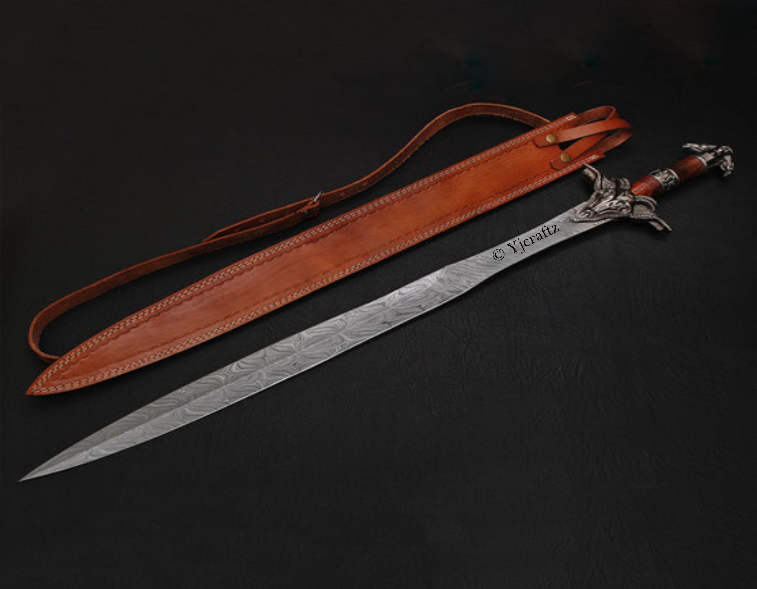 Hand Forged, Custom Damascus Steel Sword 34 Inches, Full Tang, Vikings ...