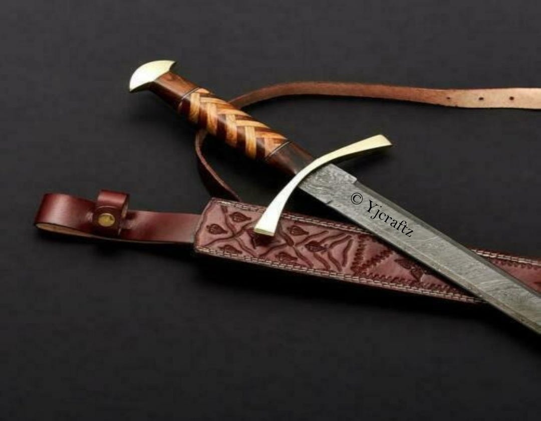 Hand Forged, Custom Damascus Steel Sword 32 Inches, Full Tang, Vikings ...