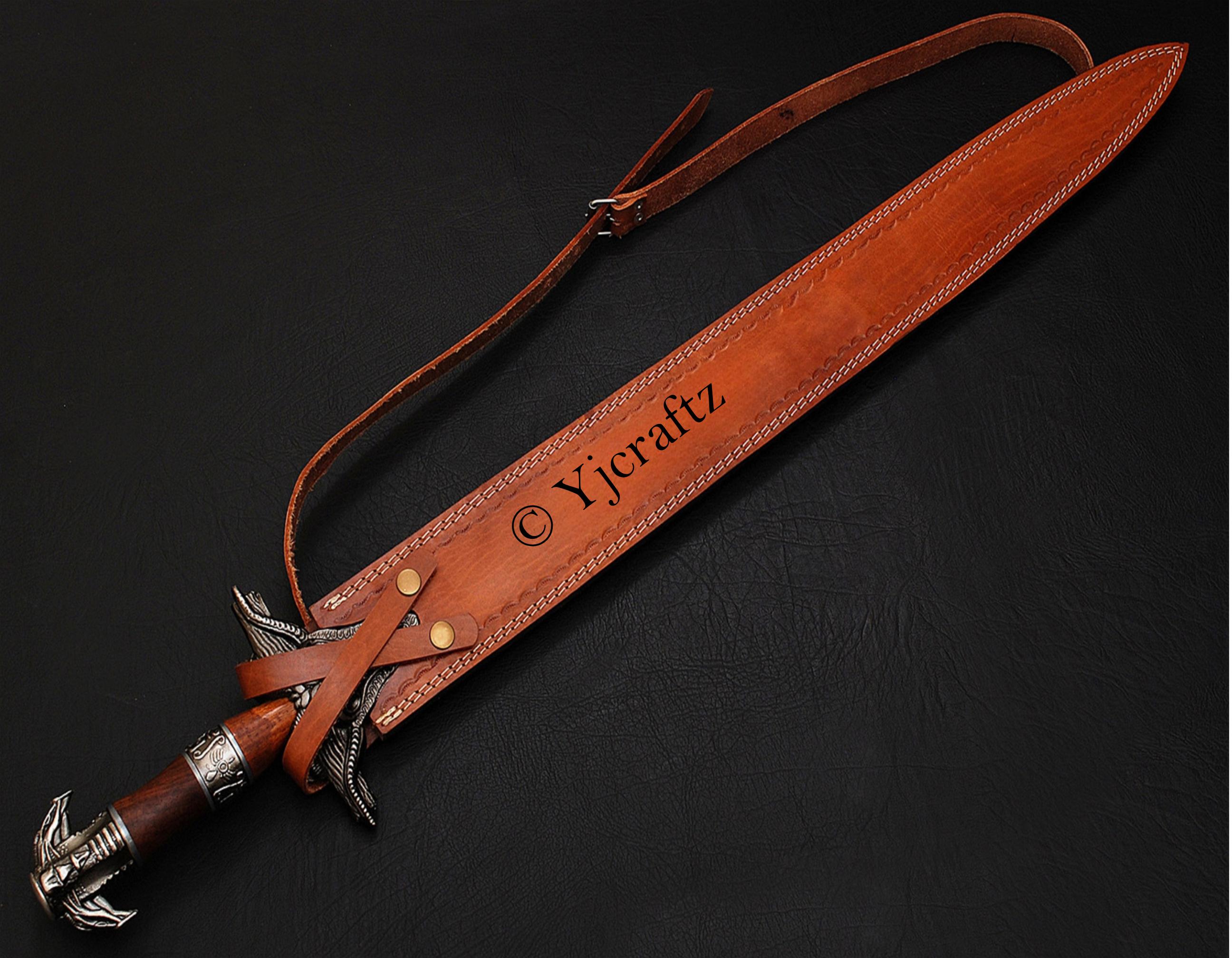 Hand Forged, Custom Damascus Steel Sword 34 Inches, Full Tang, Vikings ...