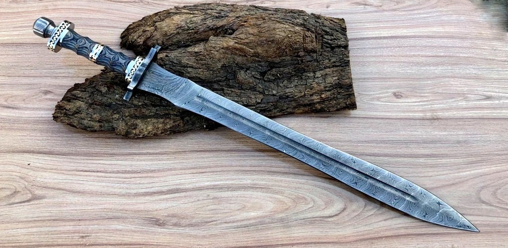 Hand Forged, Custom Damascus Steel Sword 32 Inches, Full Tang, Viking ...