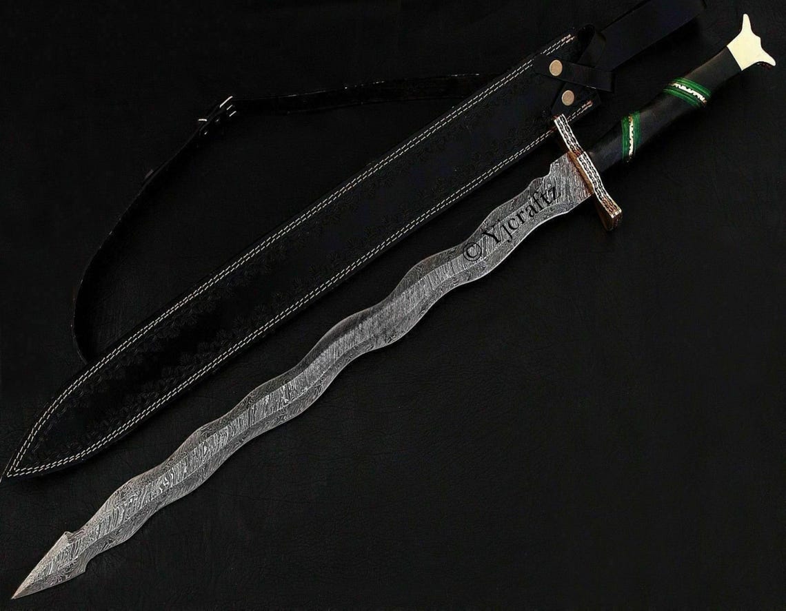 Hand Forged, Custom Damascus Steel Sword 30 Inches, Kris Blade, Keri ...