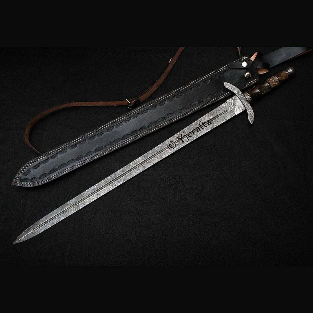 Hand Forged, Custom Damascus Steel Sword 30 Inches, Full Tang, Vikings ...