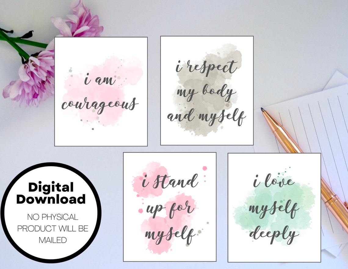 PRINTABLE Watercolor Self Love Affirmation Cards | Positive Affirmation ...