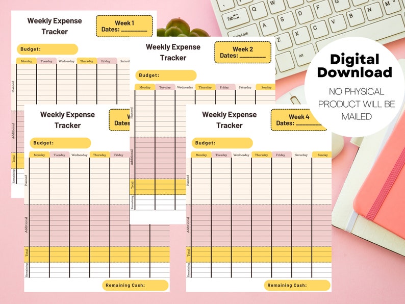 Yellow & Pink Weekly Expense Tracker | DIY Income Expense Tracker ...