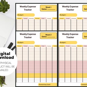 Yellow & Pink Weekly Expense Tracker | DIY Income Expense Tracker ...