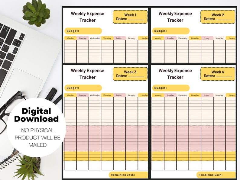 Yellow & Pink Weekly Expense Tracker | DIY Income Expense Tracker ...