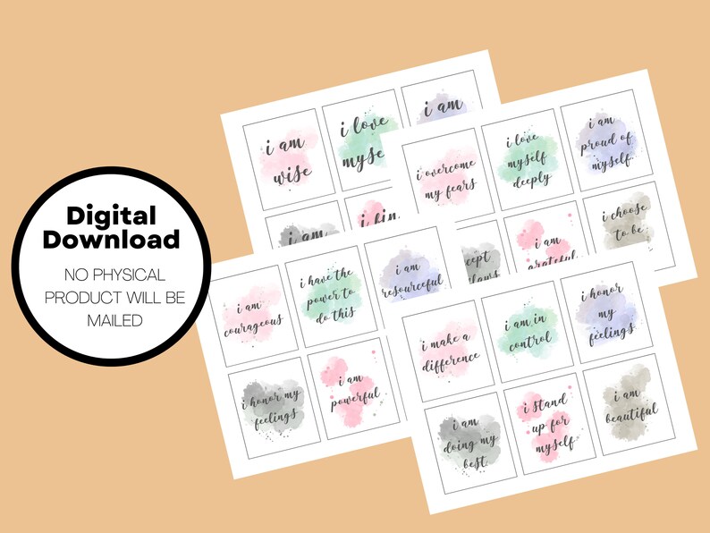 PRINTABLE Watercolor Self Love Affirmation Cards | Positive Affirmation ...