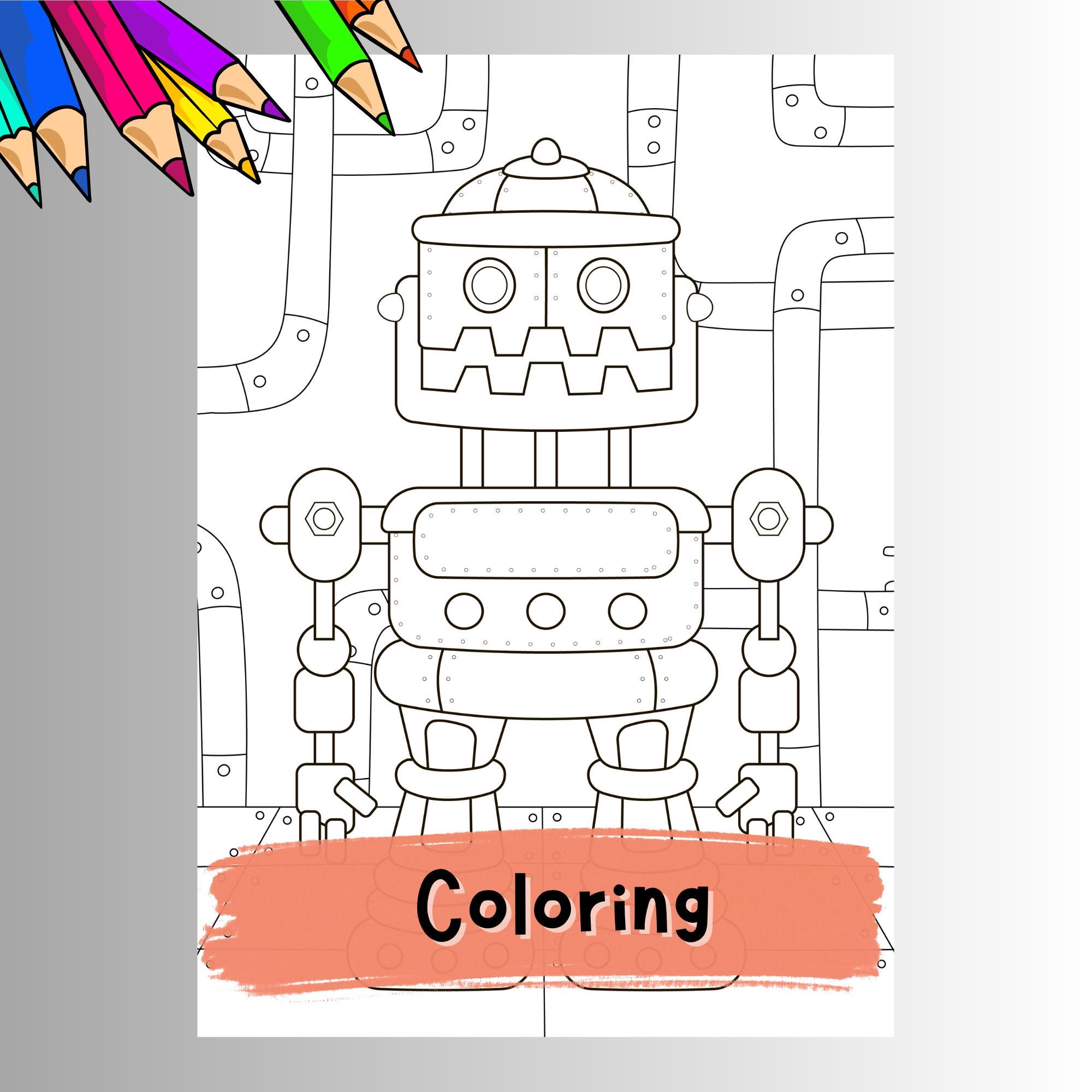 50 Robots Coloring, Activity Sheets for Kids Dot to Dot, Color, Spot ...