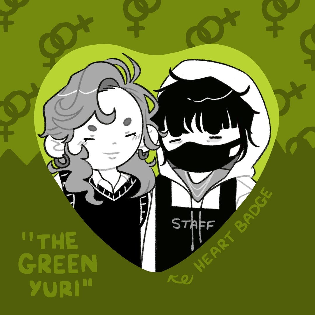 Green Yuri ‘the Guy She Was Interested in Wasn’t a Guy at All’ Heart Shaped Button Badge/pin - Etsy