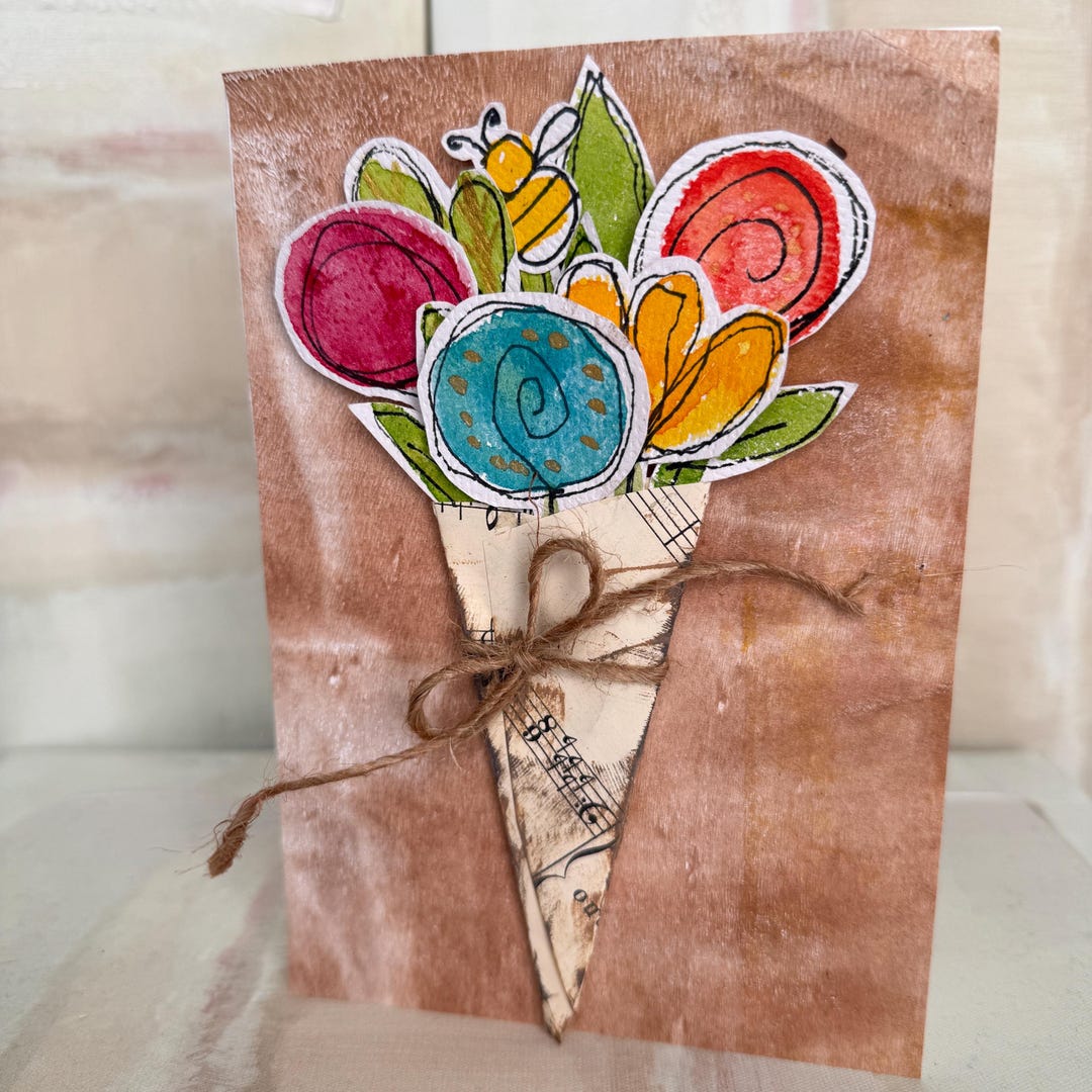 Flower Card- Bouquet Card- Handmade Greeting Card - Etsy