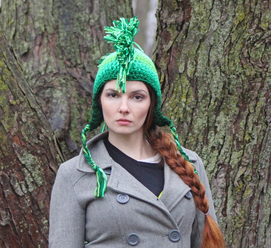 Green Ombre Fade Mohawk Earflap Hat Color Gradient Fade - Etsy