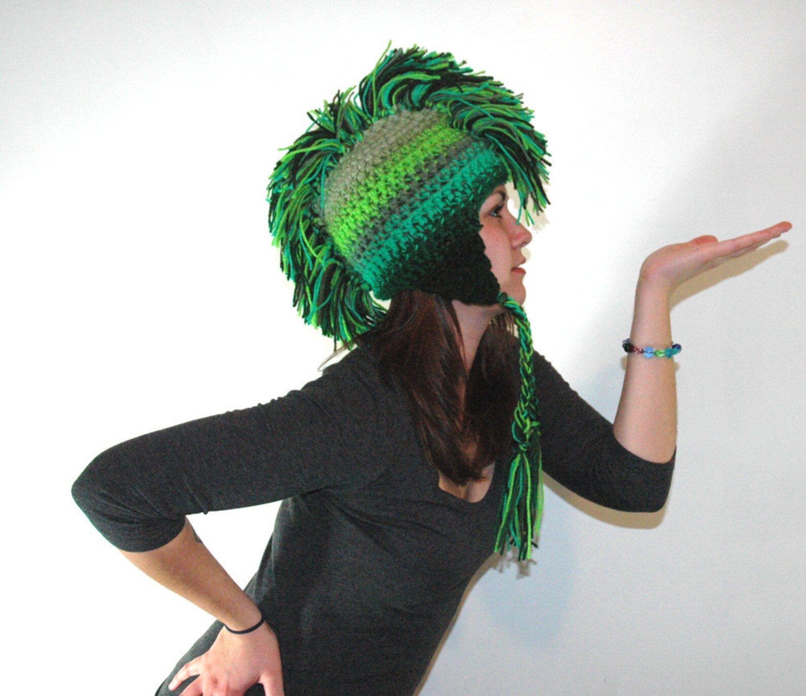 Green Ombre Fade Mohawk Earflap Hat Color Gradient Fade - Etsy