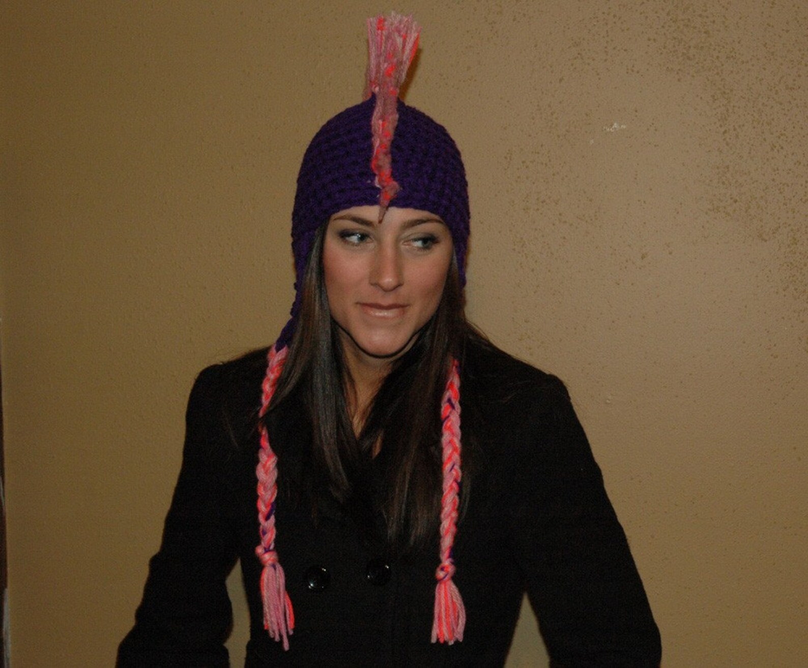 Girl's Purple Earflap Hat With Hot Pink Mohawk - Etsy