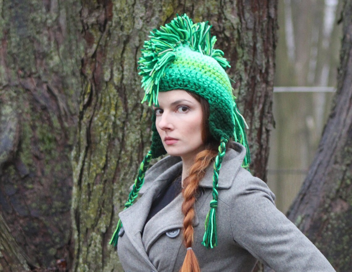Green Ombre Fade Mohawk Earflap Hat Color Gradient Fade - Etsy