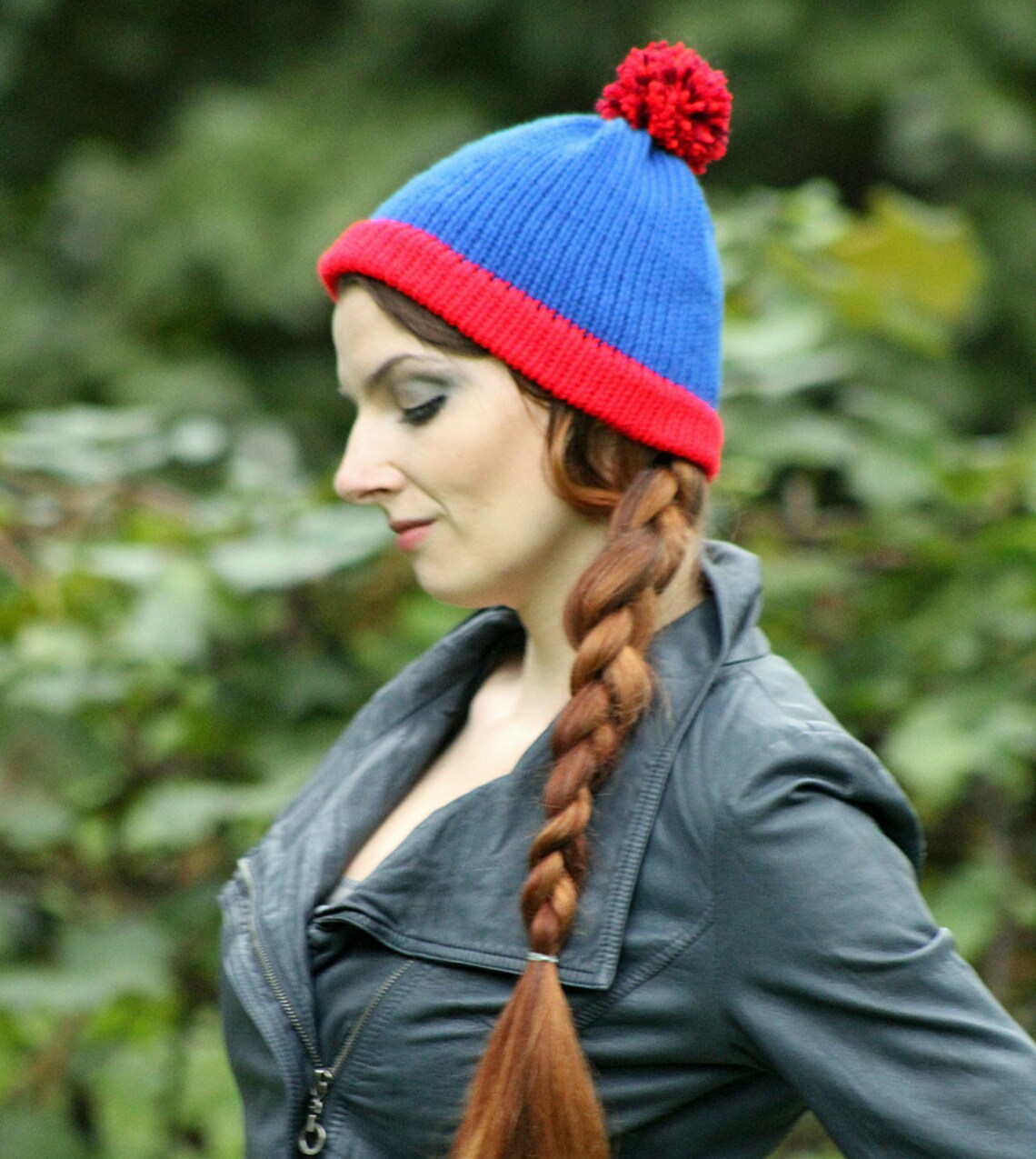 Stan Marsh Hat Blue and Red Pom Pom Handmade Knit Cap Costume | Etsy