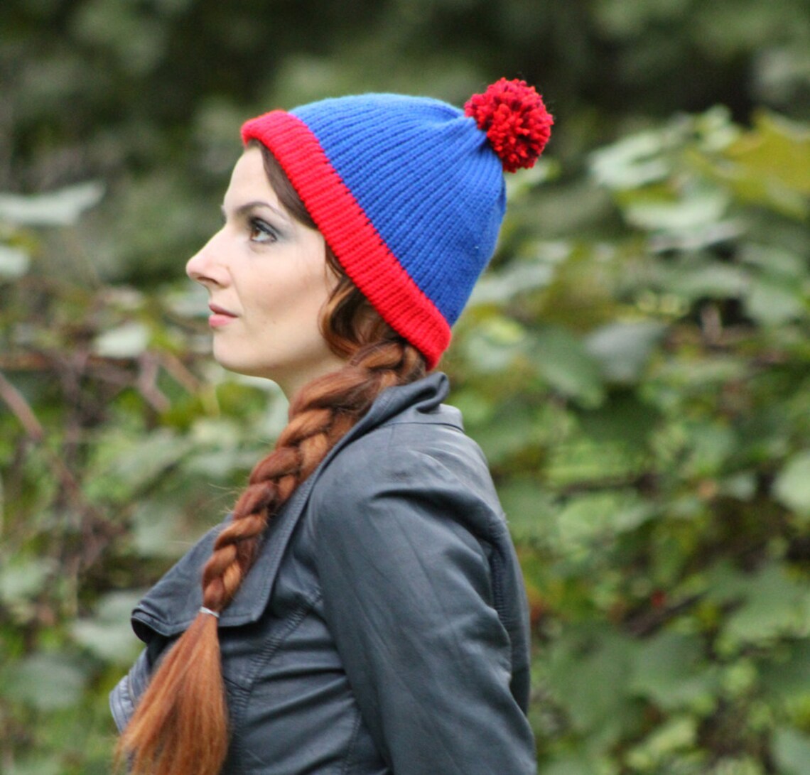 Stan Marsh Hat Blue and Red Pom Pom Handmade Knit Cap Costume | Etsy