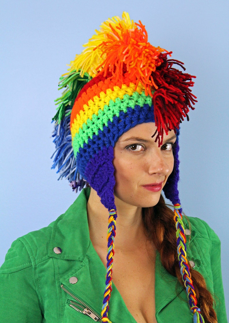 Rainbow Mohawk Crochet Beanie Hat: Handmade LGBTQ Pride Winter Cap - Etsy