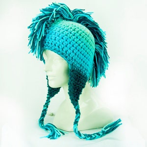 Teal and Blue Ombre Mohawk Earflap Hat - Etsy