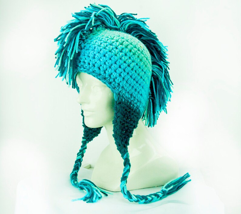 Teal and Blue Ombre Mohawk Earflap Hat - Etsy