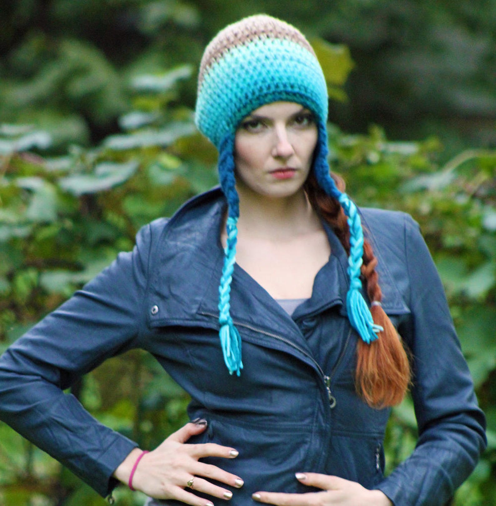 Mermaid Colors Hat Teal Blue Beige Tan Fade Ombre Ear Flap Hat | Etsy