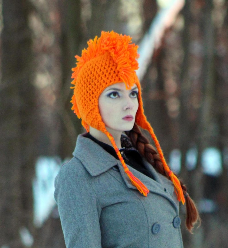 Orange Mohawk Ear Flap Hat for Winter Handmade One of a Kind - Etsy