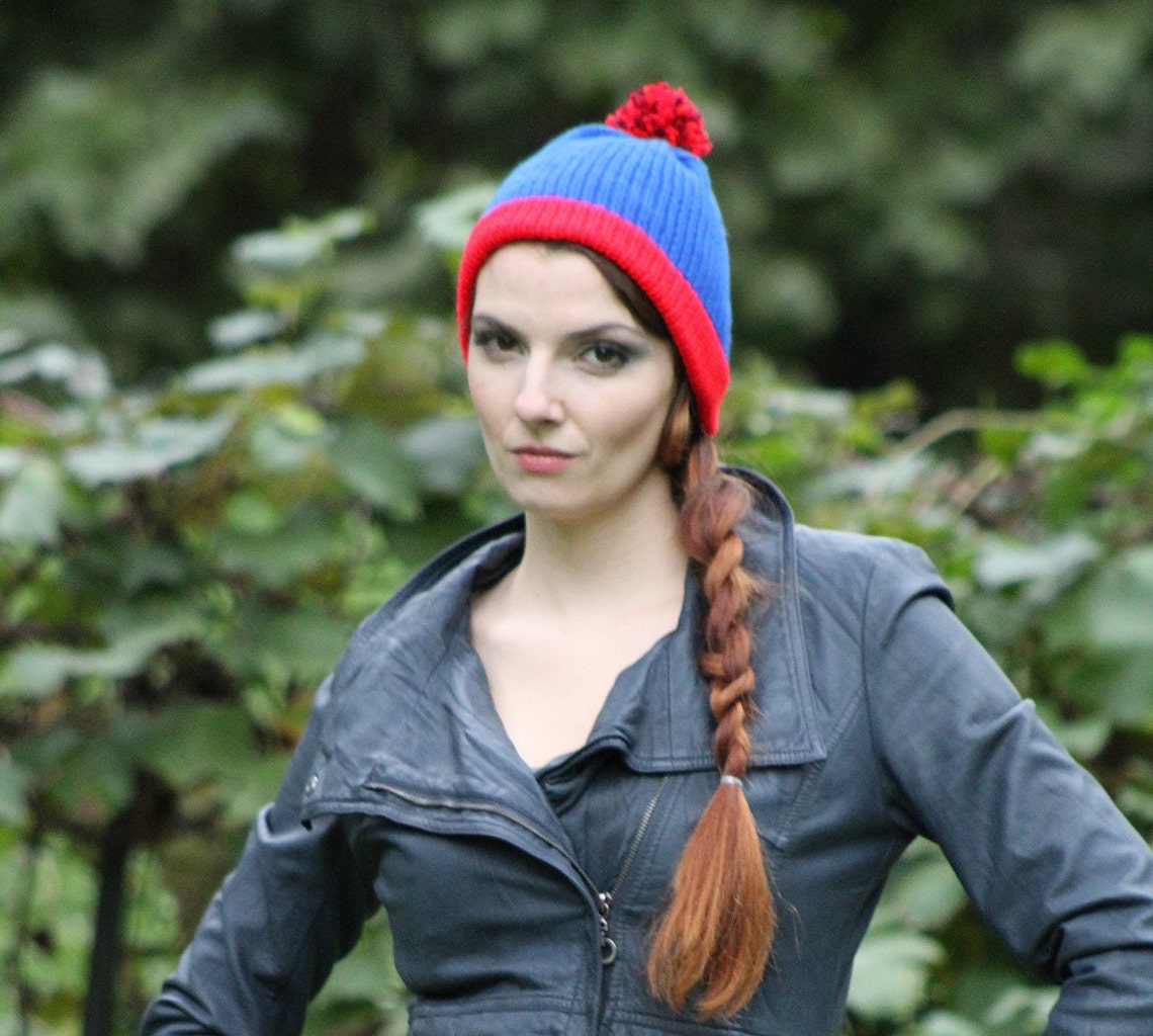 Stan Marsh Hat Blue and Red Pom Pom Handmade Knit Cap Costume | Etsy
