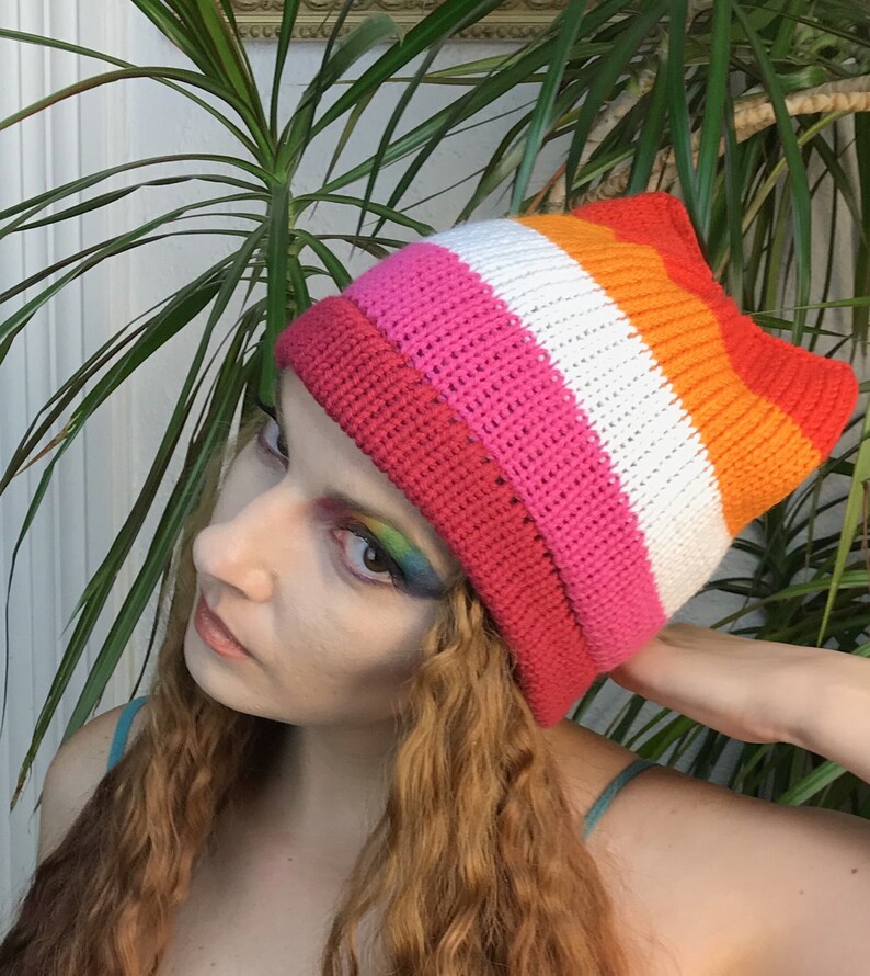 Sunset Lesbian Flag Pussy Hat Lgbtq Pride Slouchy Cap Cat Etsy