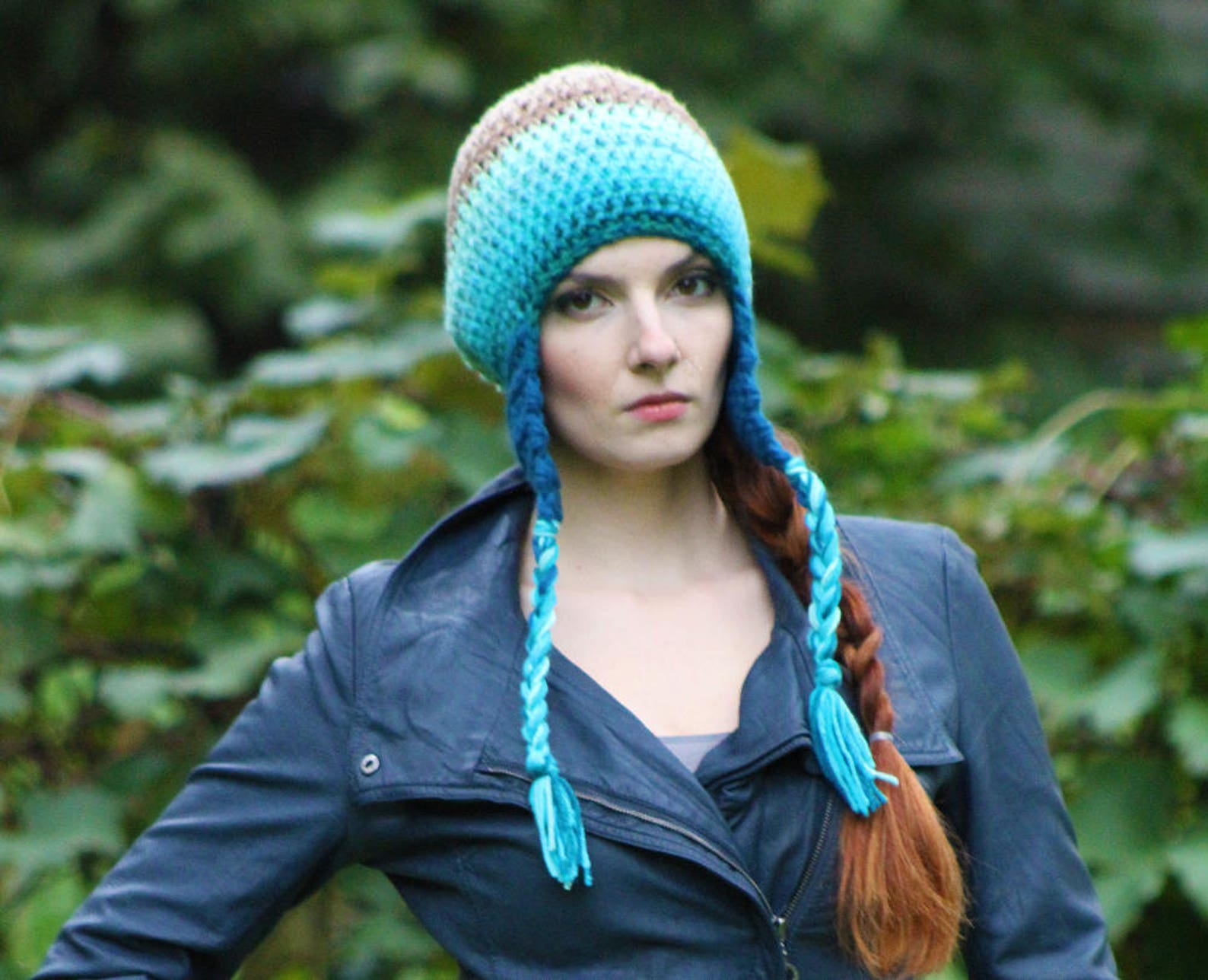 Mermaid Colors Hat Teal Blue Beige Tan Fade Ombre Ear Flap Hat | Etsy