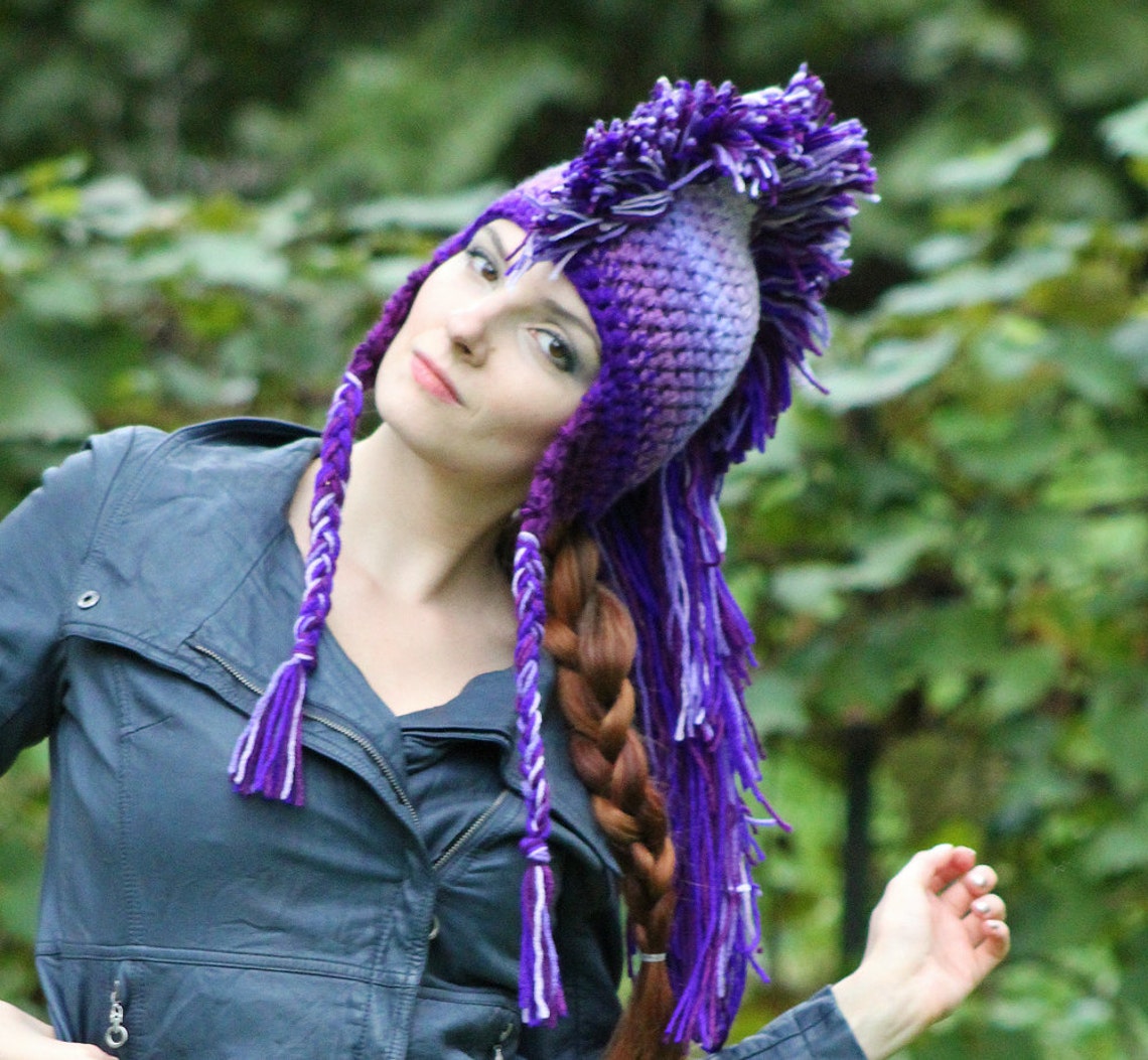 Purple Ombre Mohawk Earflap Hat Extreme Style Unique Handmade - Etsy