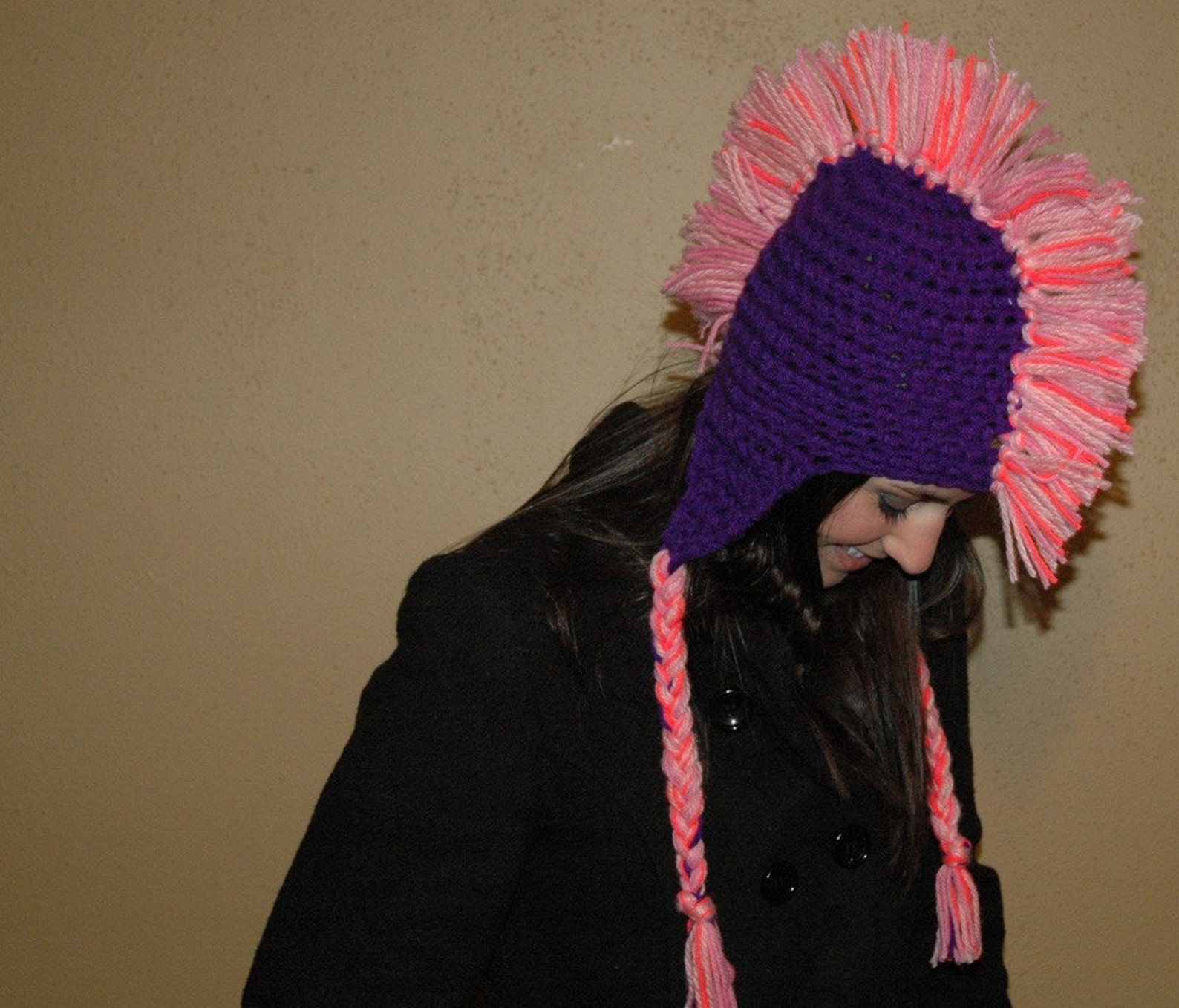 Girl's Purple Earflap Hat With Hot Pink Mohawk - Etsy