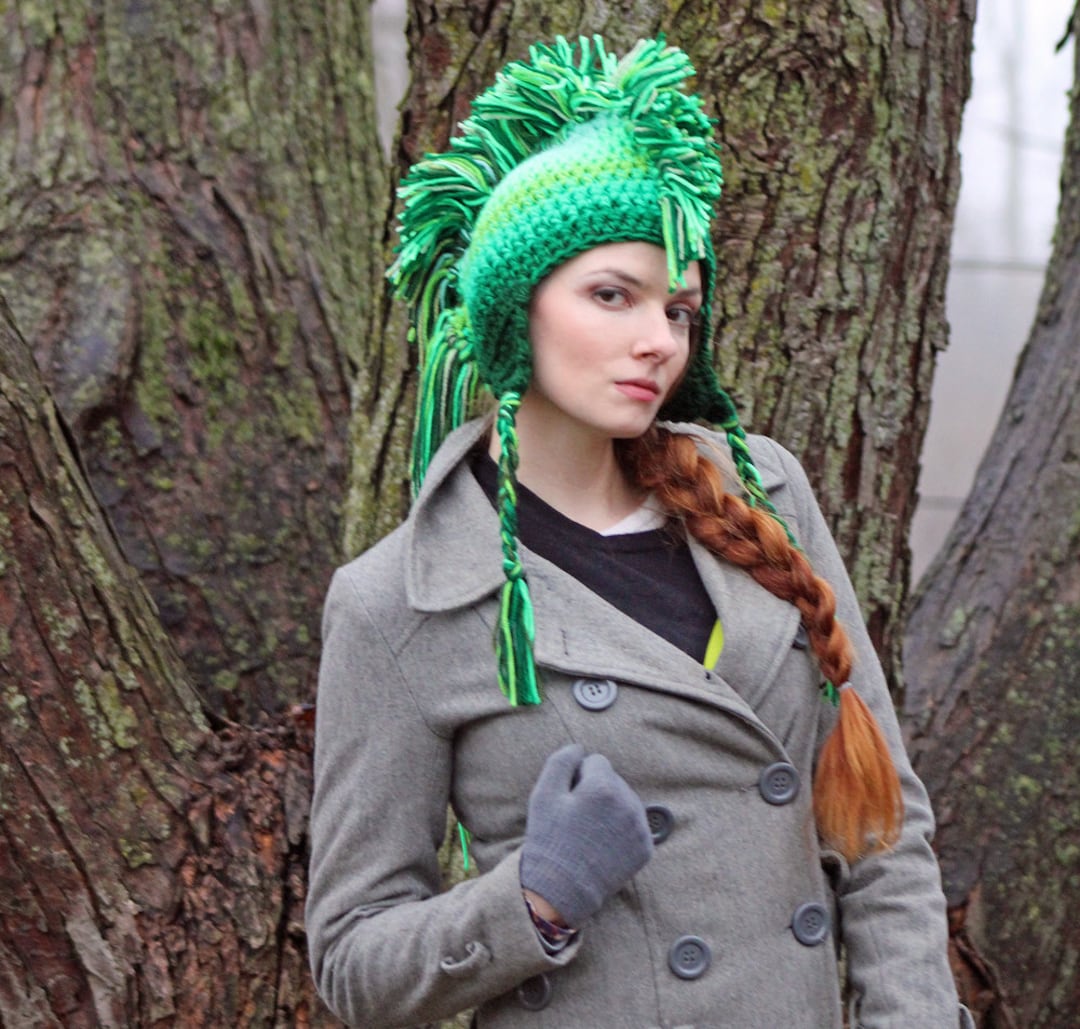 Green Ombre Fade Mohawk Earflap Hat Color Gradient Fade Christmas Gift ...