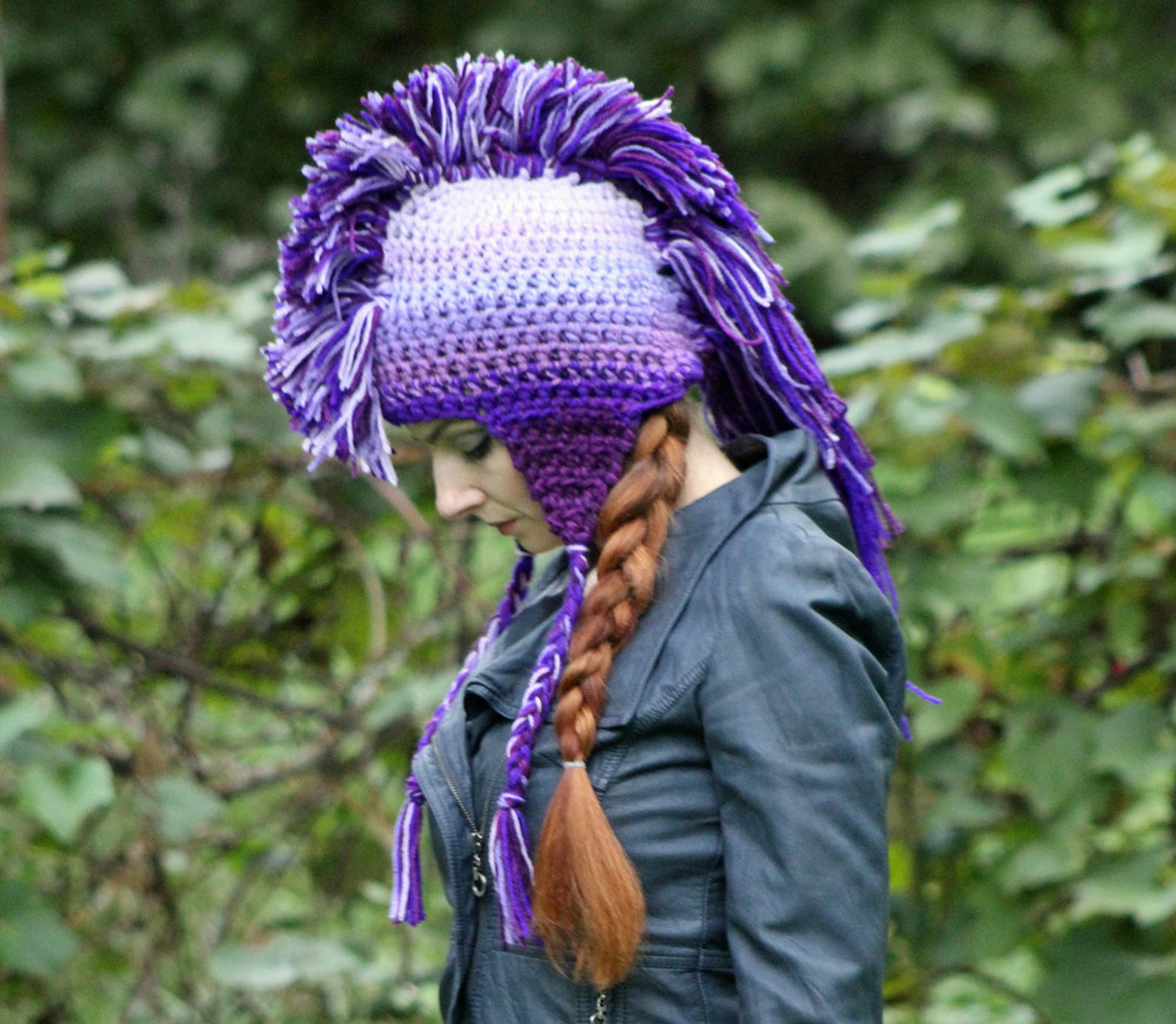 Purple Ombre Mohawk Earflap Hat Extreme Style Unique Handmade - Etsy