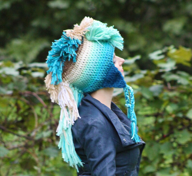 Mermaid Mohawk Blue Teal and Beige Hat Earthy Spirit Lake | Etsy