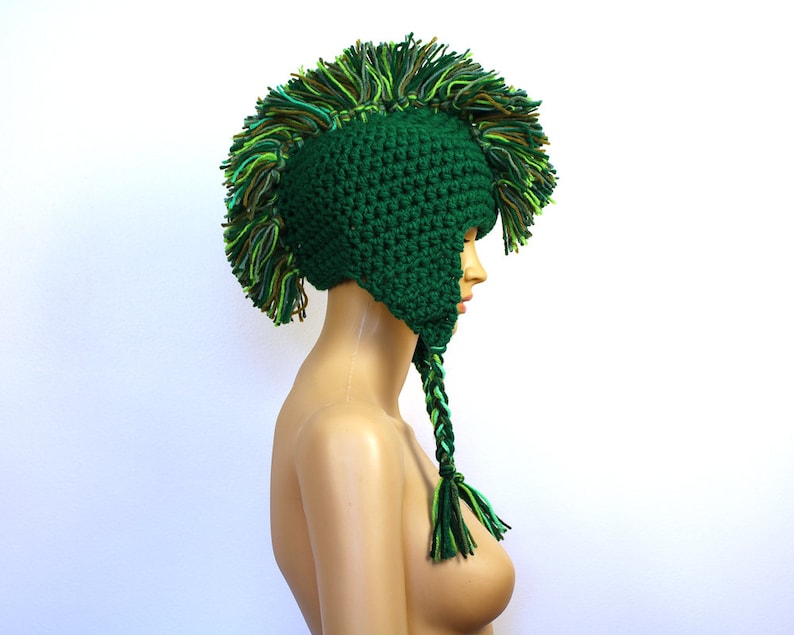 Green Mohawk Ear Flap Warm Ski Hat Handmade Crochet Boyfriend Gift ...