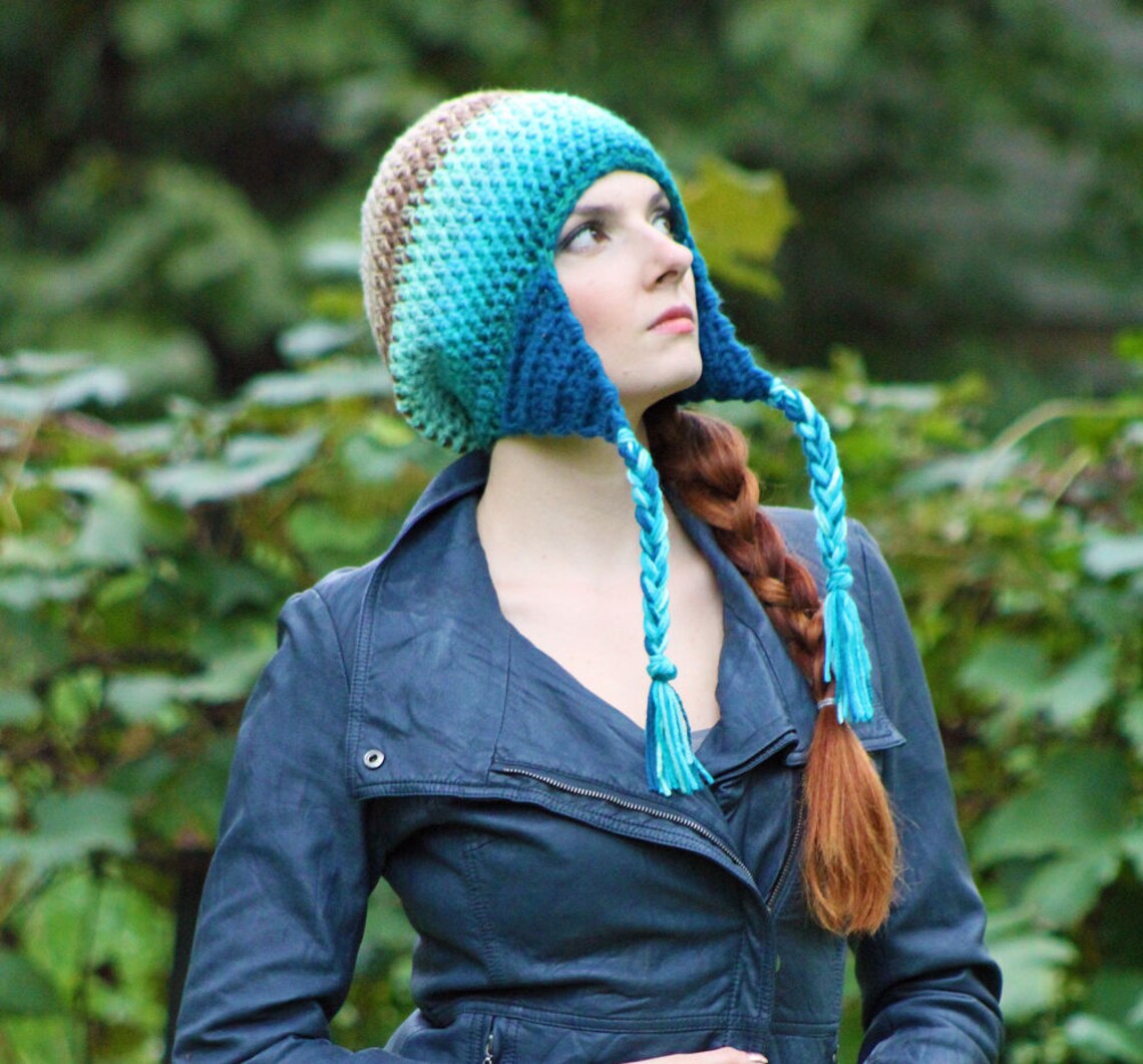 Mermaid Colors Hat Teal Blue Beige Tan Fade Ombre Ear Flap Hat | Etsy