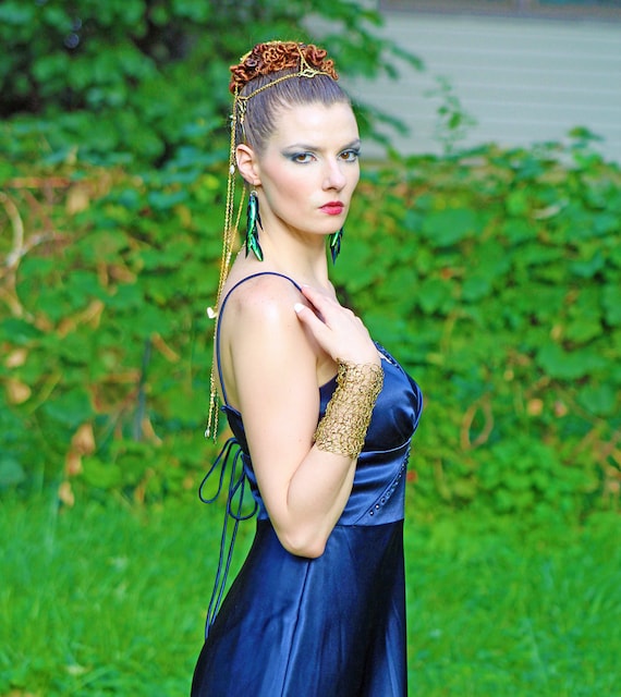 Gold Gauntlet Bracelet Armor Crochet Wire Cuff Elegant Av-ant | Etsy