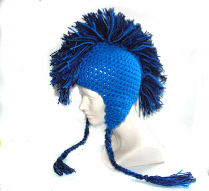 Blue Mohawk Ear Flap Hat Adult Size Boyfriend Gift - Etsy