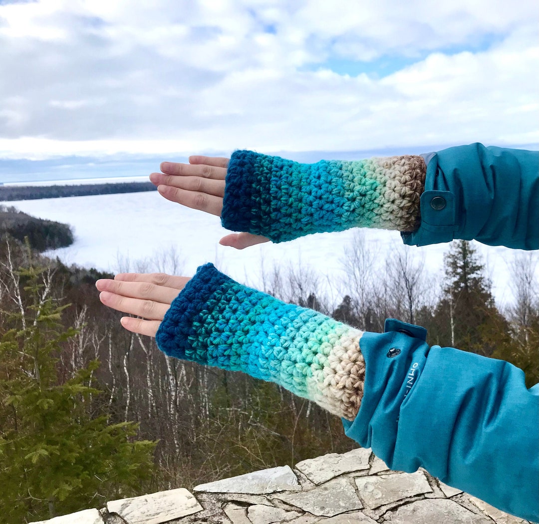 Blue Ombre Crochet Fingerless Gloves: Handmade Acrylic Mittens - Etsy