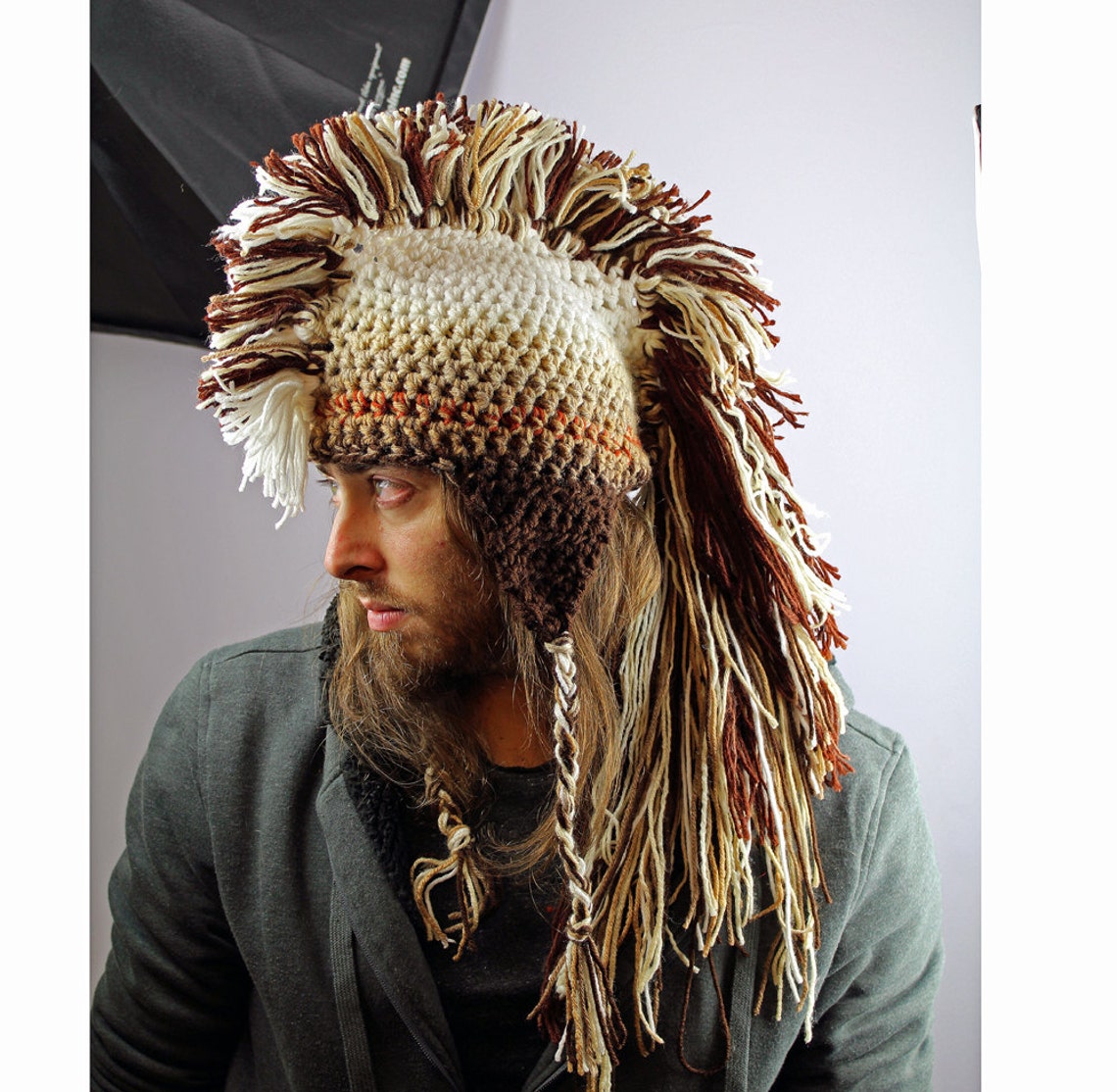 Mohawk Hat Earthy Brown Tones Ombre and White Handmade - Etsy