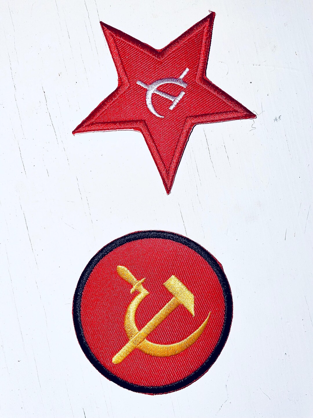 Hammer and Sickle Communist Patch Iron on Star or Circle Red Yellow ...