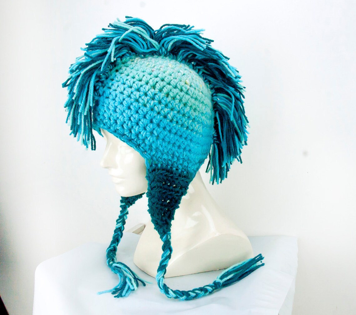 Teal and Blue Ombre Mohawk Earflap Hat - Etsy