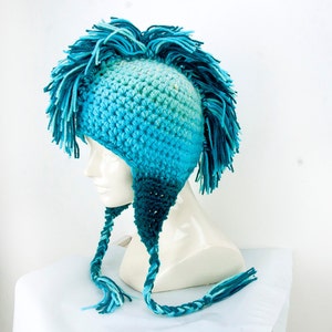 Teal and Blue Ombre Mohawk Earflap Hat - Etsy