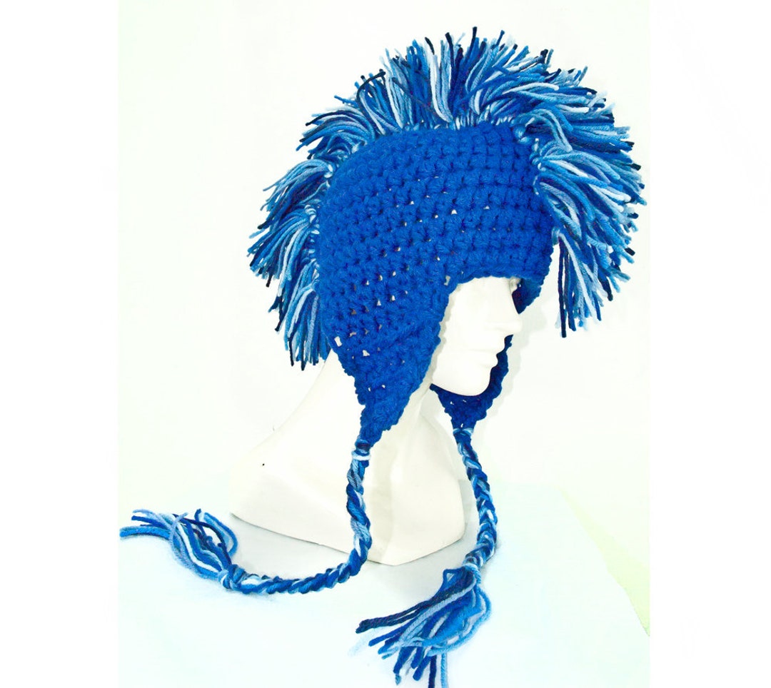 Blue Mohawk Ear Flap Hat Adult Size Boyfriend Gift - Etsy